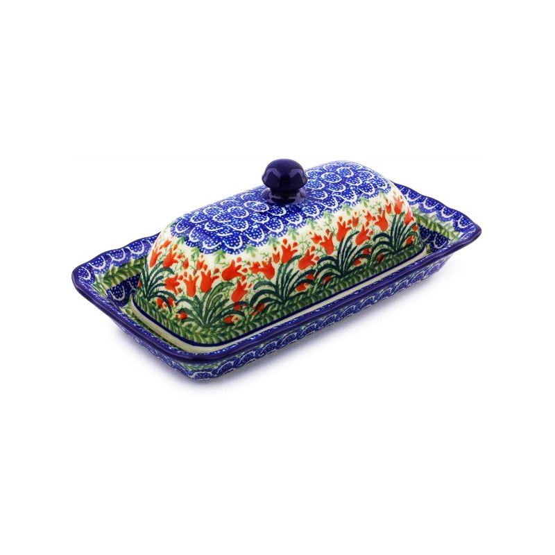 Polish Pottery Butter Dish - American Style - Crimson Bells