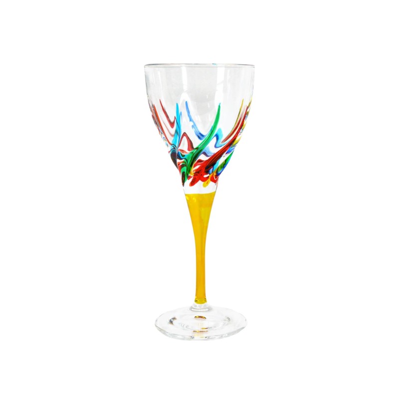 Italian Wine Glass - Multicolor with Yellow Stem